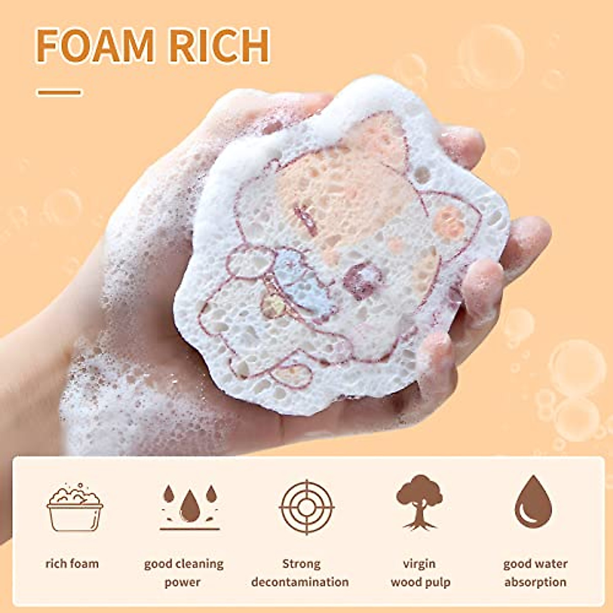 Skycase Cleaning Dish Sponge for Kitchen,[4 Pack] Reusable Compressed Wood Pulp Cleaning Sponges-Quick Drying Non Scratch Sponge for Use in Kitchens, Bathroom and More
