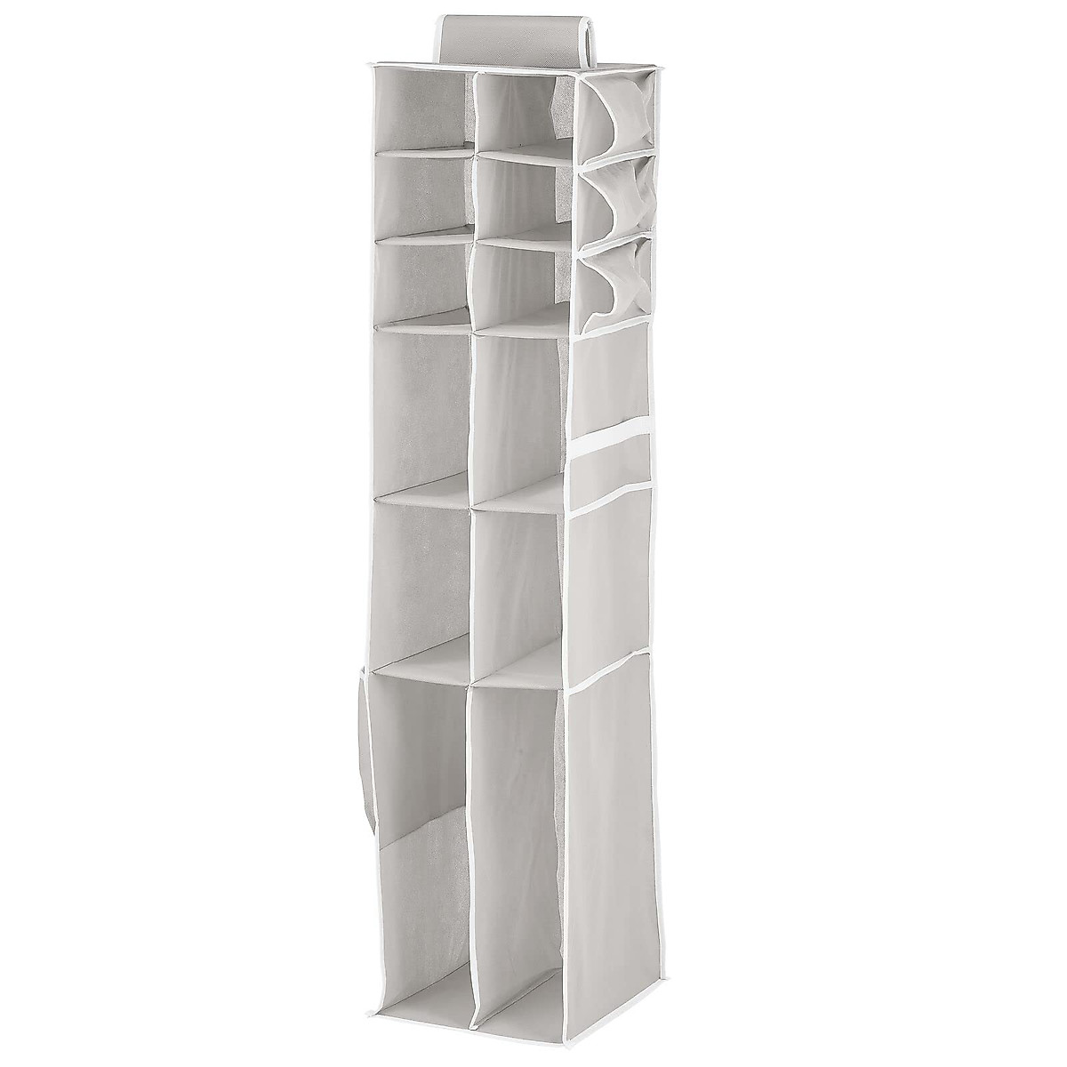 mDesign Long Fabric Hanging Organizer, Over Closet Rod Storage, 12 Shelves/Side Pockets for Nursery Bedroom Organization - Hold Clothes, Linens, Toys, Accessories - Jane Collection - Light Gray/White