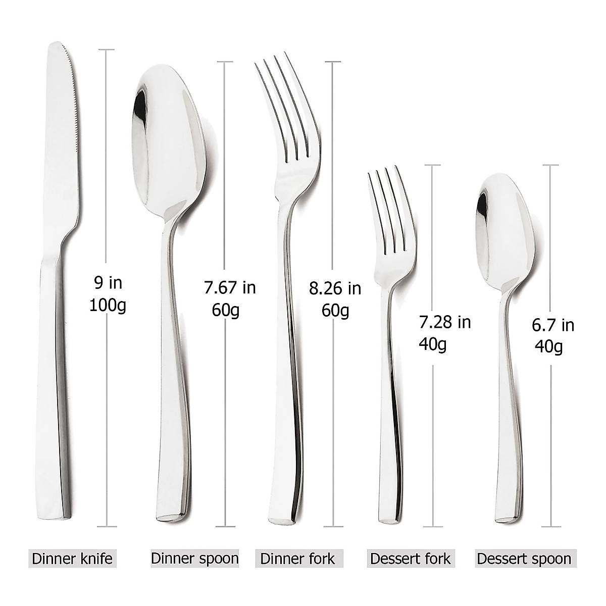 Snplowum 20-piece Silver Cutlery Set, 18/10 Stianless Steel Silverware Heavy Duty Tableware Set Include Dinner Knife/Fork/Spoon, Service For 4, Mirror Polish