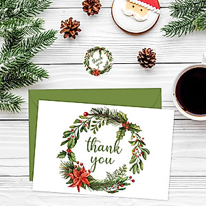 Whaline 32 Packs Christmas Thank You Greeting Cards Watercolor Holly Berry Blank Note Cards with Envelopes and Stickers for Xmas Winter Wedding, 4 x 6 Inch