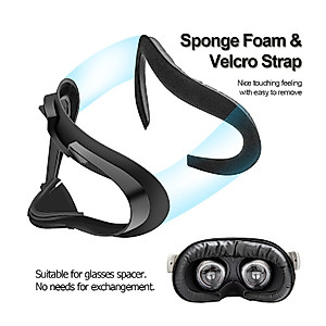 Mviioe for Quest 2 Face Cushion, Quest 2 Face Pad Light PU Leather Foam Face Cover Replacement Pad Washable Lightproof Anti-Leakage (Black)