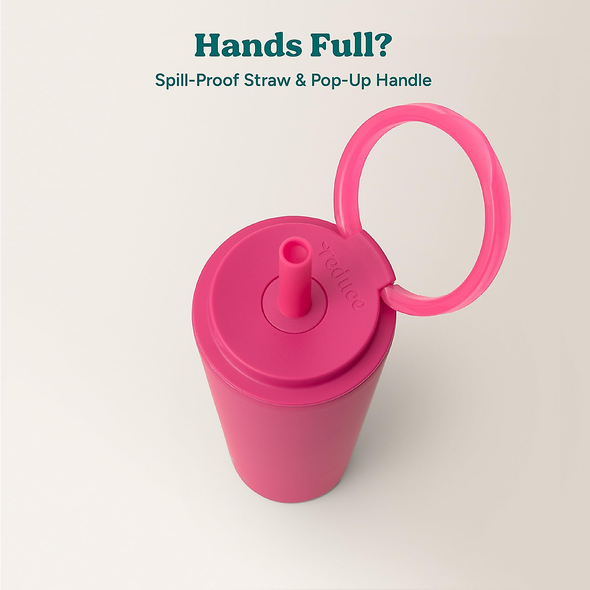 Reduce Halo 32 oz Stainless Steel Vacuum Insulated Tumbler - Spill Proof Travel Mug with Flip Handle Lid - Keeps Drinks Cold for 32 Hrs - Dishwasher Safe - Cupholder Friendly - Dragon Fruit