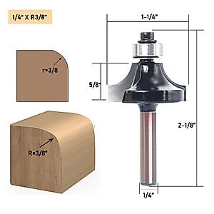 SICWOOD 4pcs Round Over Router Bits 1/4 Shank - Roundover Router Bit Set, Carbide Corner Rounding Edge-Forming Bit, Bearing Guide for Rounding Trim Radius 1/8", 1/4", 3/8", 5/16"…