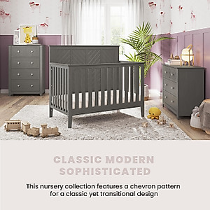 Child Craft Atwood 4-in-1 Convertible Crib, Baby Crib Converts to Day Bed, Toddler Bed and Full Size Bed, 3 Adjustable Mattress Positions, Non-Toxic, Baby Safe Finish (Lunar Gray)