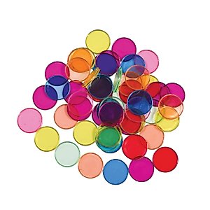 LEARNING ADVANTAGE-7253 Transparent Plastic Counters - Steel-Ringed - Set of 50 - Assorted Colors - Great for Kindergarten, Sensory Play and Light Panels