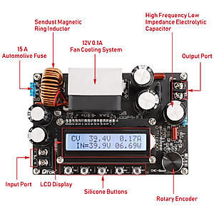 DROK DC Boost Converter, CNC 10V-65V to 12V-120V DC to DC 12V 24V 36V 48V 12A 800W Adjustable Power Supply Voltage Regulator Module, Solar Panel MPPT Charging, with Cooling Fan