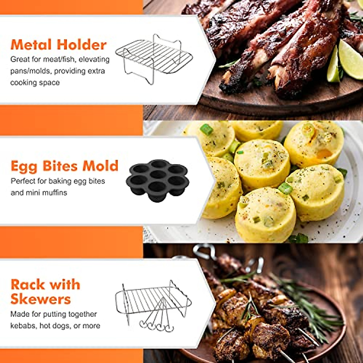 Dual Basket Air Fryer Accessories, Set of 10 Fit for Ninja Dual Air Fryer DZ201, DZ401 & Most 8 Quart - 10 Quart and Larger Dual Zone Air Fryer, Include Cake Pizza Pan, Rack & Skewer, Paper Liner, etc