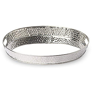 Monarch Abode Hand Hammered Oval Stainless Steel Decorative Serving Tray, Nickel