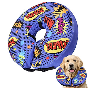 Crazy Felix Inflatable Dog Cone for Large Medium Small Dogs Soft Cone for Dogs After Surgery to Stop Licking and Scratching Donut Dog Recovery Collar with Pattern Elizabethan Collar for Dogs(Blue,M)