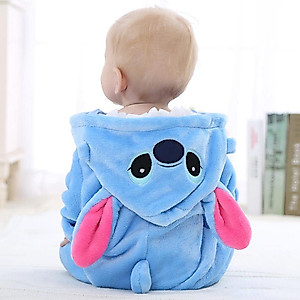 MUST ROSE SPORTS AND HOMEWEAR Unisex Baby Flannel Romper Animal Onesie Costume Hooded Cartoon Outfit Suit (Blue, 70(0-5M)