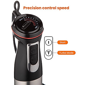 Brigii 800W Hand Blender, Immersion Hand Blender with 5 Mixing Speed, Handheld Blender Set including Blending Shaft, Food Chopper, Egg Whisk, Milk Frother, and Mixing Cup-Black