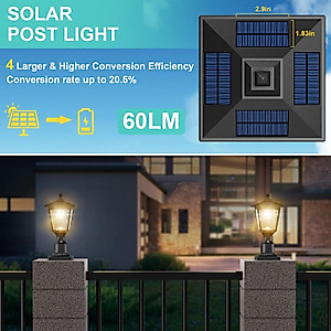 Solar Post Lights, 3000K Dusk to Dawn Solar Lamp Post Light with Pier Mount Base, Solar Post Lights Outdoor Waterproof for Garden Yard Landscape Pole Pillar, Outside Decorative Lamp(Warm White)
