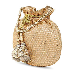 Aheli Rose Gold Potli Bags for Women Evening Bag Clutch Ethnic Bride Purse with Drawstring(P08C)
