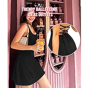 Coloquin Tennis Dress with Built in Shorts and Bra Backless Golf Workout Athletic Dress with Pockets