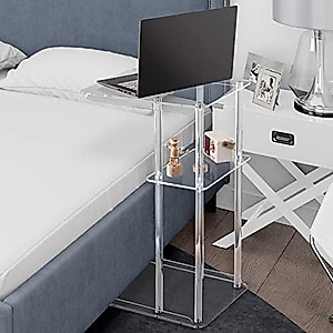 HMYHUM Clear Acrylic Side Table, C Shaped End Table for Sofa, Small Snack Tables for Living Room, Bedroom, Bathroom, 3 Tiers