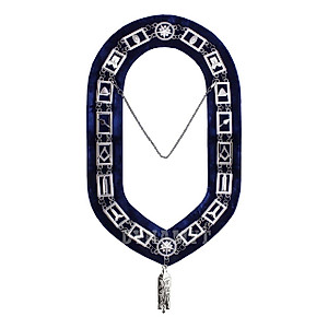 Masonic Regalia Blue Officer Silver Metal Chain Collars with Jewels 12 PCS