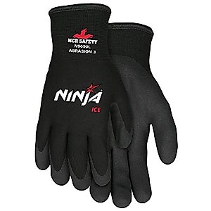 MCR Safety N9690S Ninja Ice 15 Gauge Black Nylon Cold Weather Glove, Acrylic Terry Inner, HPT Palm and Fingertips, Small, 1 Pair