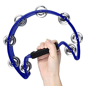 EastRock Tambourine Metal Jingles Hand Held Percussion Half Moon Tambourine for Kids, Adults, KTV, Party BLUE