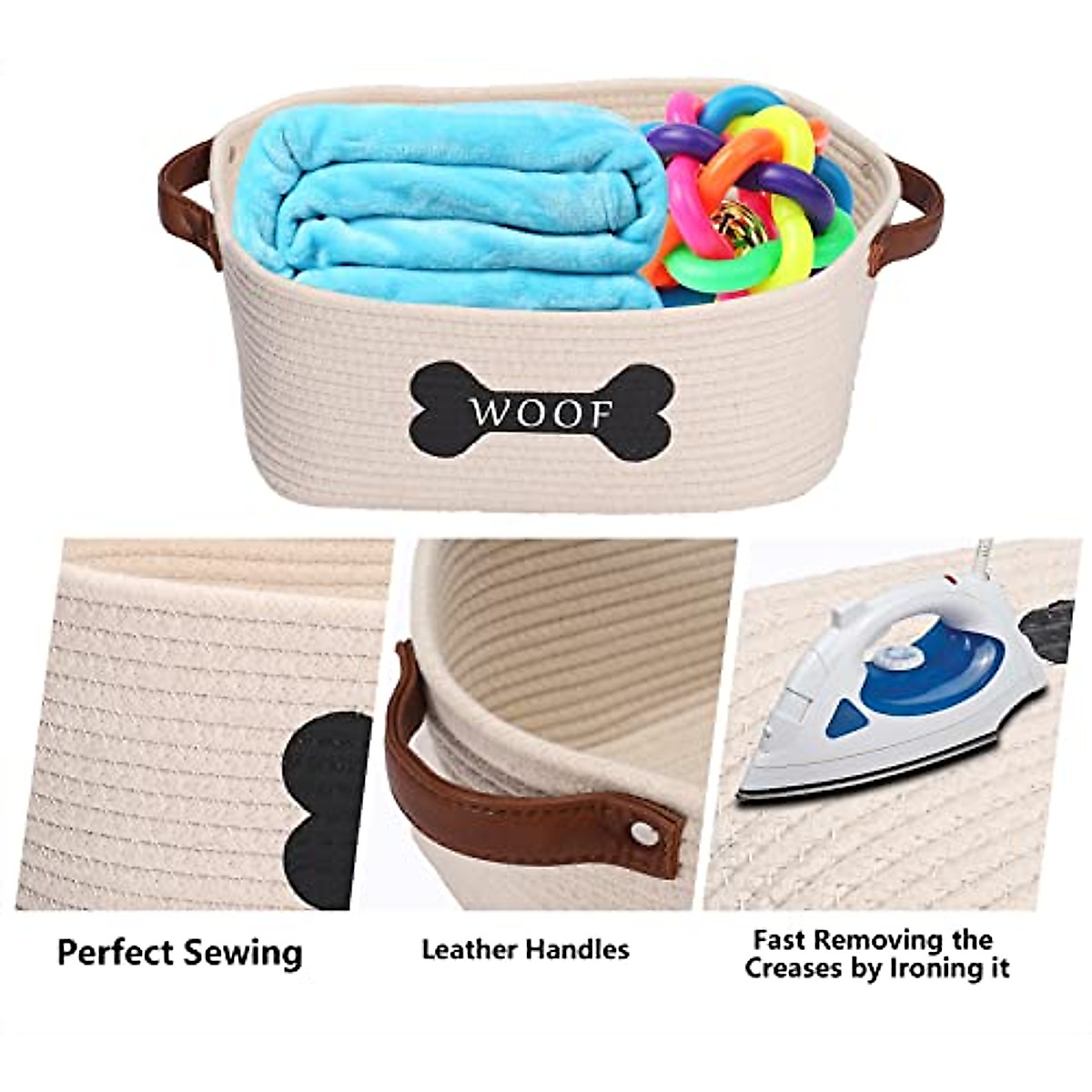Morezi Cotton Rope Dog Toy Basket with Handle, Large Dog bin, Puppy Kitty Bed, Dog Toy Basket - Perfect for Carry pet Toys, Blankets, leashes, chew Toys, Diapers - Beige