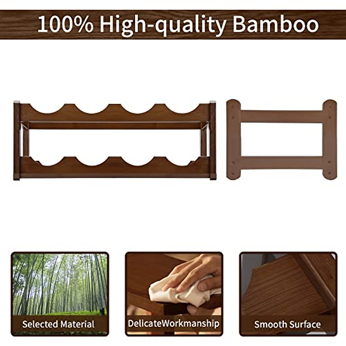 Bamboo Wine Rack, 2-Tier 8-Bottle Freestanding Display Wine Organizer Storage Shelf Table Top Countertop tle Cabinet Wine Holder for Kitchen Dining Living Room Bar Pantry Wine Cellar Basement