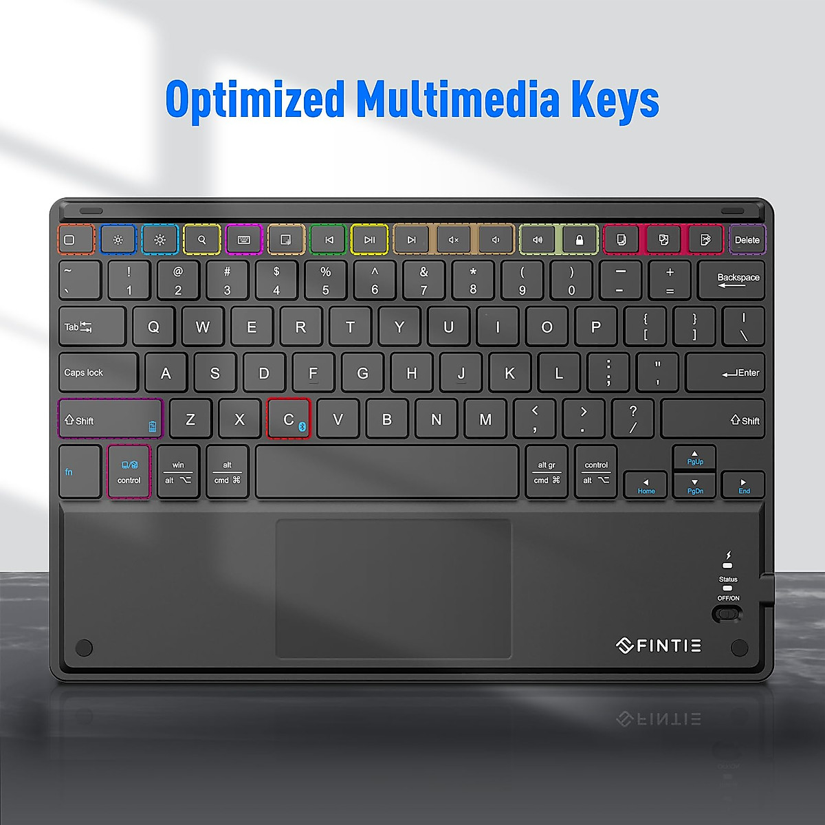 Fintie Ultrathin 4mm Wireless Bluetooth Keyboard with Built-in Multi-Touch Touchpad for iPad, iPhone, Samsung Galaxy, Nexus, Microsoft Surface, HP and Other Bluetooth Devices [Retail Packaging]