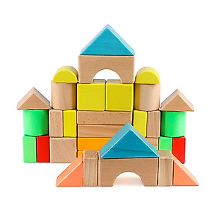 FOPNETS Large Wooden Blocks Construction Building Toys Set Educational Preschool Learning Toys with Carrying Bag Stacking 32 Pieces Toddler Blocks Toys for 3+ Year Old Boy and Girl Gifts