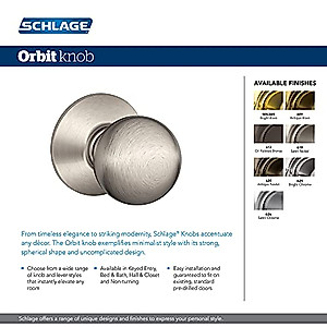 Schlage F10 CSV ORB 626 Commercial Series Orbit Door Knob, Hall & Closet Passage Lock, Satin Chrome