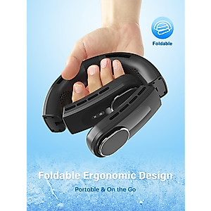 aimdty ChillGo Bladeless Neck Fan - 5200mAh Personal Portable Fan - Neck Air Conditioner - Cooling Wearable Fan Rechargeable - MAX 12Hrs, 4 Motors, Foldable - Great Gifts for Men Women - Black
