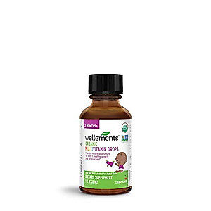 Wellements Organic Multivitamin Drops, 1 Fl Oz, Baby Liquid Vitamin Supplement for Infants & Toddlers, Provides Daily dose of Vitamins A,B,C,D & E.* No Artificial Colors or Unnecessary Preservatives.