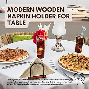 Modern Wooden Napkin Holder for Table with Black Steel Wire-Farmhouse Napkins Holder-Napkin Holders for Kitchen & Dining Tables