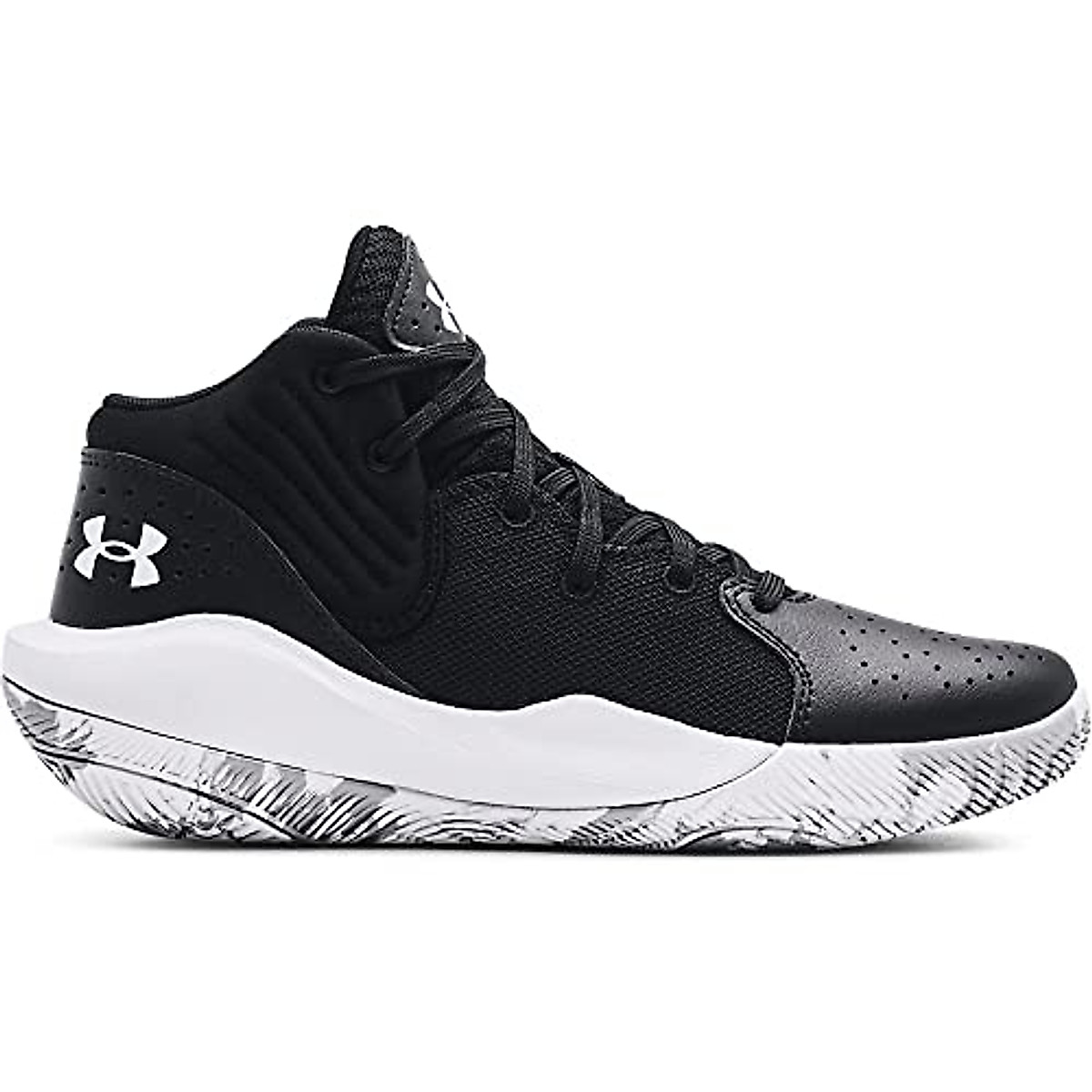 Under Armour Unisex Child Pre-School Jet '21 Basketball Shoe, Black/White, 2 Little Kid US