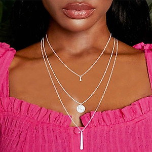 Yalice Multi-Layered Disc Necklace Chain Bar Drop Pendant Necklaces Coin Jewelry for Women (Silver)