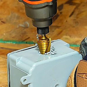 Klein Tools 25962 Step Drill Bit, 3/16 to 7/8-Inch, Spiral Double-Fluted, Cuts Thin Metal, Plastic, Aluminum, Wood, 1/4-Inch Hex Shank, VACO