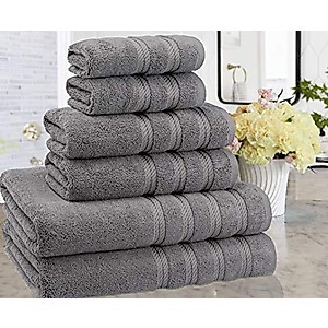 American Soft Linen 100% Turkish Carde Cotton 6 Piece Towel Set, 560 GSM Towels for Bathroom, Super Soft 2 Bath Towels 2 Hand Towels 2 Washcloths, Silver Grey
