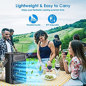 Portable Air Conditioners Fan – Daonsuty Evaporative Air Cooler Cooling Fan with 3 Cool Mist & 3 Speeds, 7 Night Light & 2-8H Timer, Personal Table Air Conditioners Fan for Bedroom Office Camping