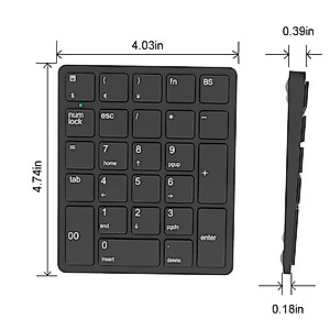 Wireless Number Pads, Numeric Keypad Numpad 26 Keys Portable 2.4 GHz Financial Accounting Number Keyboard Extensions 10 Key USB Keypad, PC, Desktop, Small Keyboard, Notebook (Black)