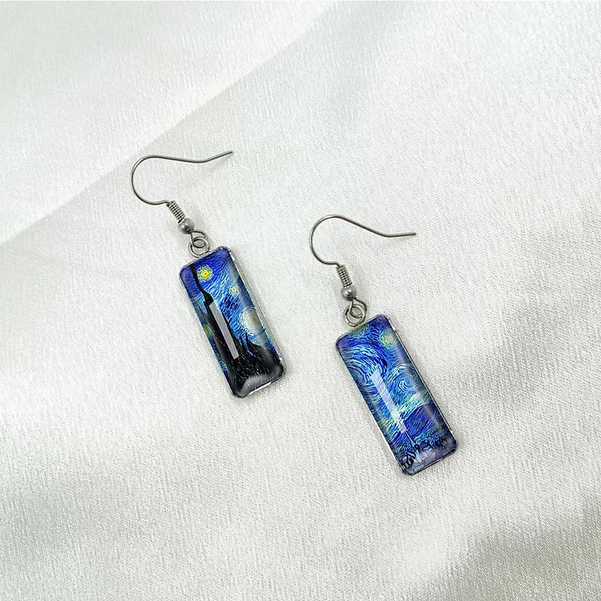 Van Gogh Painting Starry Sky Sunflower Drop Dangle Earrings for Women Abstract Art Earrings Charm Jewelry (Starry sky)