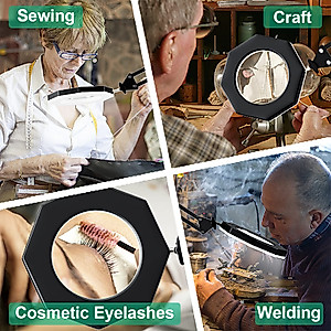 10X Magnifying Glass with Light Hand Free, HITTI 3 Color Stepless Dimmable Magnifying Lamp, 2-in-1 LED Lighted Deak Lamp & Clamp, Magnifier with Light and Stand for Craft Hobby Reading Close Workbench