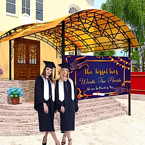 Labakita The Tassel was Worth The Hassle Backdrop, 2023 Graduation Backdrop Decor, College Graduation Party Decorations, We are so Proud of You Sign（Purple）