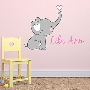 Girls Nursery Elephant Custom Personalized Name Wall Decal (Large), Nursery Elephant Wall Decals, Girls Wall Decals Elephants, Nursery Decals, Nursery Wall Decals Plus Free Hello Door Decal
