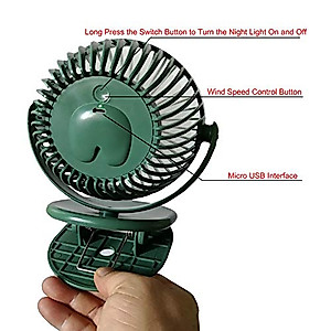 Fjyikj Rechargeable Battery Powered Clip-Fan with Night-light Battery Operated Mini Clip on Fan,Portable Cooling Fan with 3 Speed,USB Desk Fan,Stroller Fan,Fan for Home Office Camping (Green)