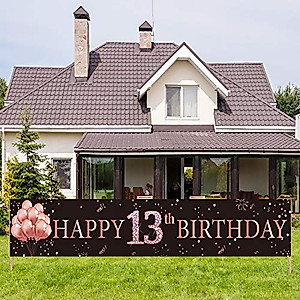 Kauayurk 13th Birthday Banner Decorations for Girls, Large Happy 13 Year Old Birthday Party Decorations Supplies Sign, Rose Gold Thirteen Birthday Decor Photo Prop (9.8x1.6ft)