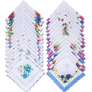 30 Pcs Womens Floral Print Handkerchiefs Vintage Soft Cotton Handkerchiefs Bulk