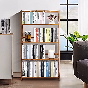 MoNiBloom Bamboo 4-Tier Bookshelf Adjustable Free-Standing Adjustable Storage Shelf Bookcase Plant Flower Stand for Living Room Kitchen Garden, Natural