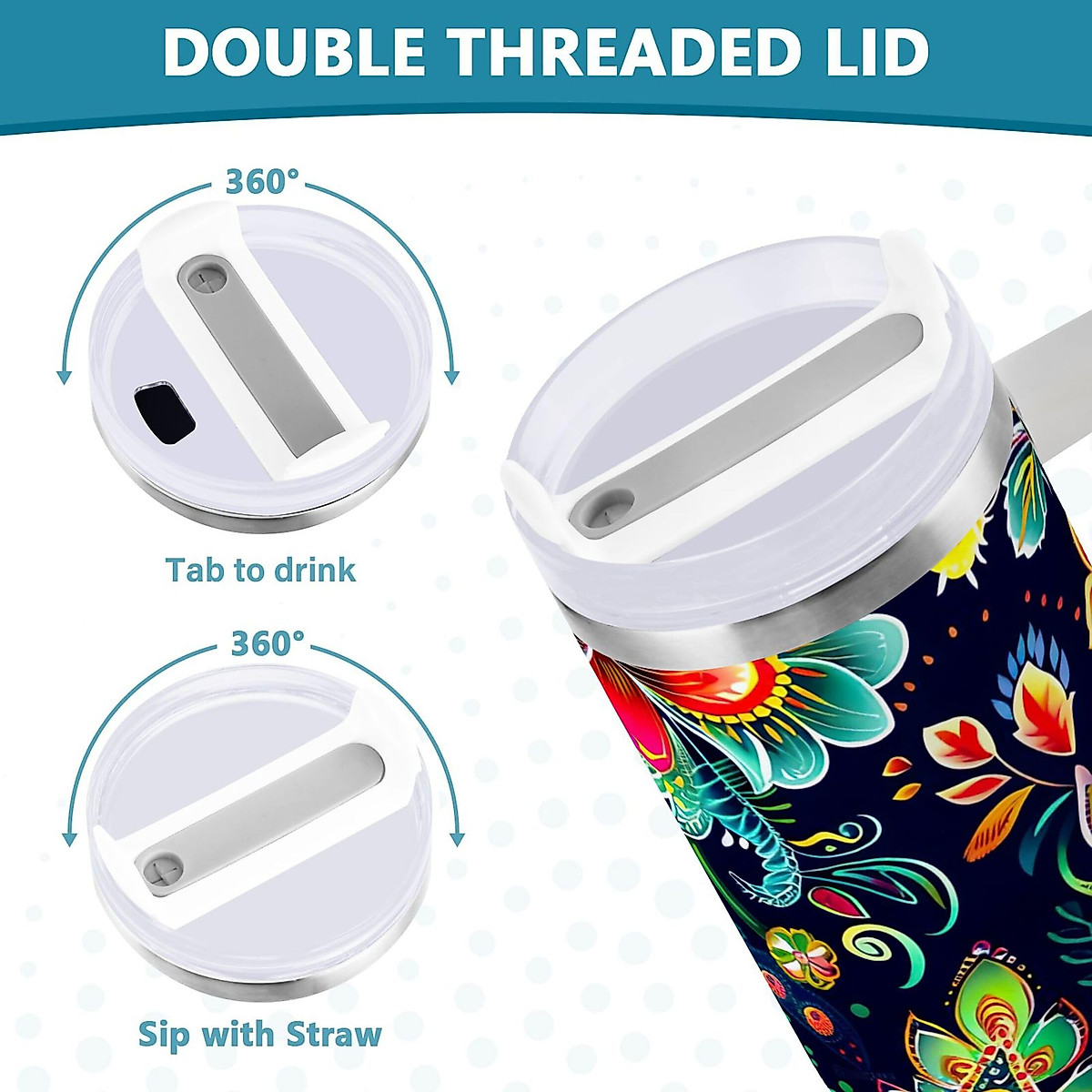 xigua 30 oz Paisley Flower Tumbler with Handle and Straw Lid, Stainless Steel Vacuum Insulated Sports Water Bottle, Keeps Cold or Hot Coffee Cup Travel Mug