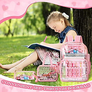 3 Pieces Clear Backpack Stadium Approved Backpack for Girls Clear Stadium Backpack Set Clear Tote Backpack for Women, 16.9 x 12 x 6.5 Inch (Heart Style)