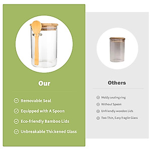 Airtight Food Storage Containers, Glass Storage Canister with Wooden Spoon and Lids ,15OZ Glass Jars with Lids,Glass Jar for Serving Bath Salt Sugar Spice Coffee Tea Cereals Condiment Food (1 set)