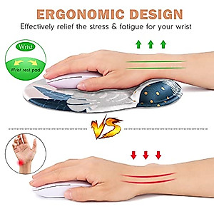 DINKY Ergonomic Mouse Pads, Cute Mouse Pad with Wrist Rest Support Gel, Non-Slip PU Base Mouse Mat with Memory Foam for Home, Office and Gaming, Easy Typing & Pain Relief (Abstract Style Plants)