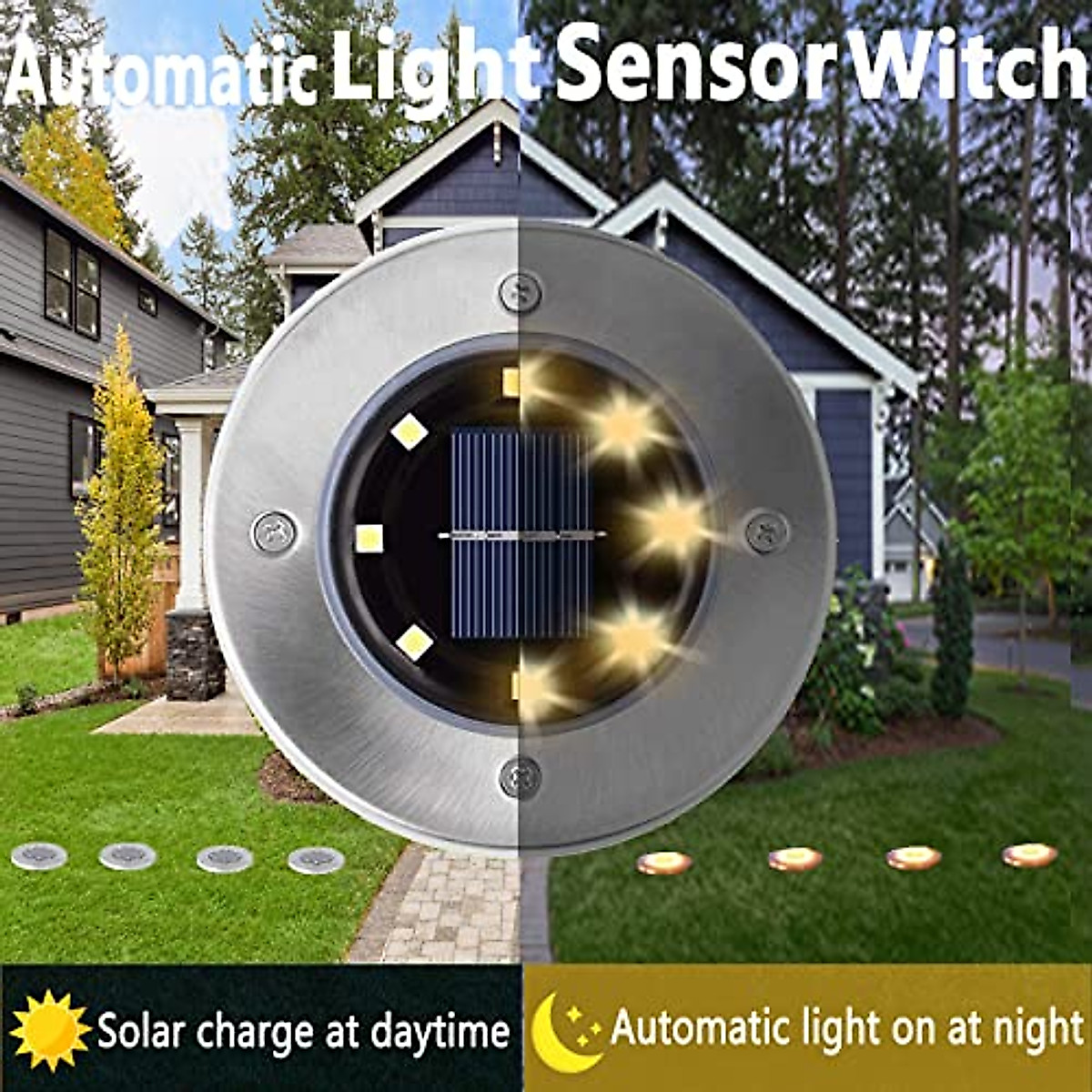 UOMNICUE Solar Ground Lights, 8LED Solar Garden Lights Outdoor Waterproof Bright in-Ground Lights, Solar Pathway Lights for Lawn Patio Yard Landscape Steps Deck Walkway (8 Pack - Warm Light)