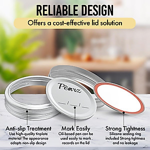 200 pcs (100 pcs Canning Lids + 100 pcs Rings) Regular Mouth Canning Lids and Rings | Bulk Canning Lids Regular Mouth Mason Jar Lids, Split-Type Lids Leak Proof Secure (100 pc - Regular 70mm, Silver)